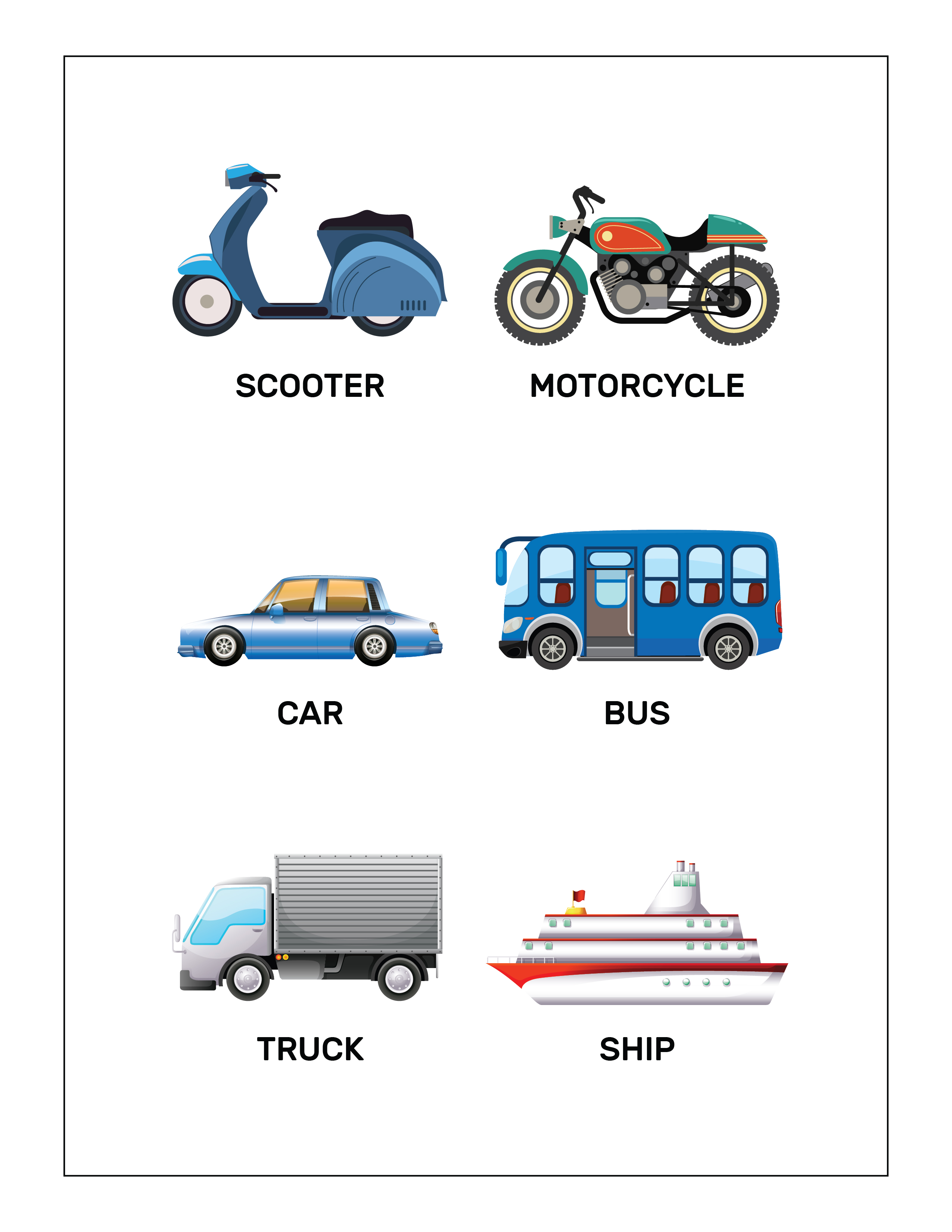 Learning Vehicles (Free Common and Advanced Vehicles Charts) – in ...