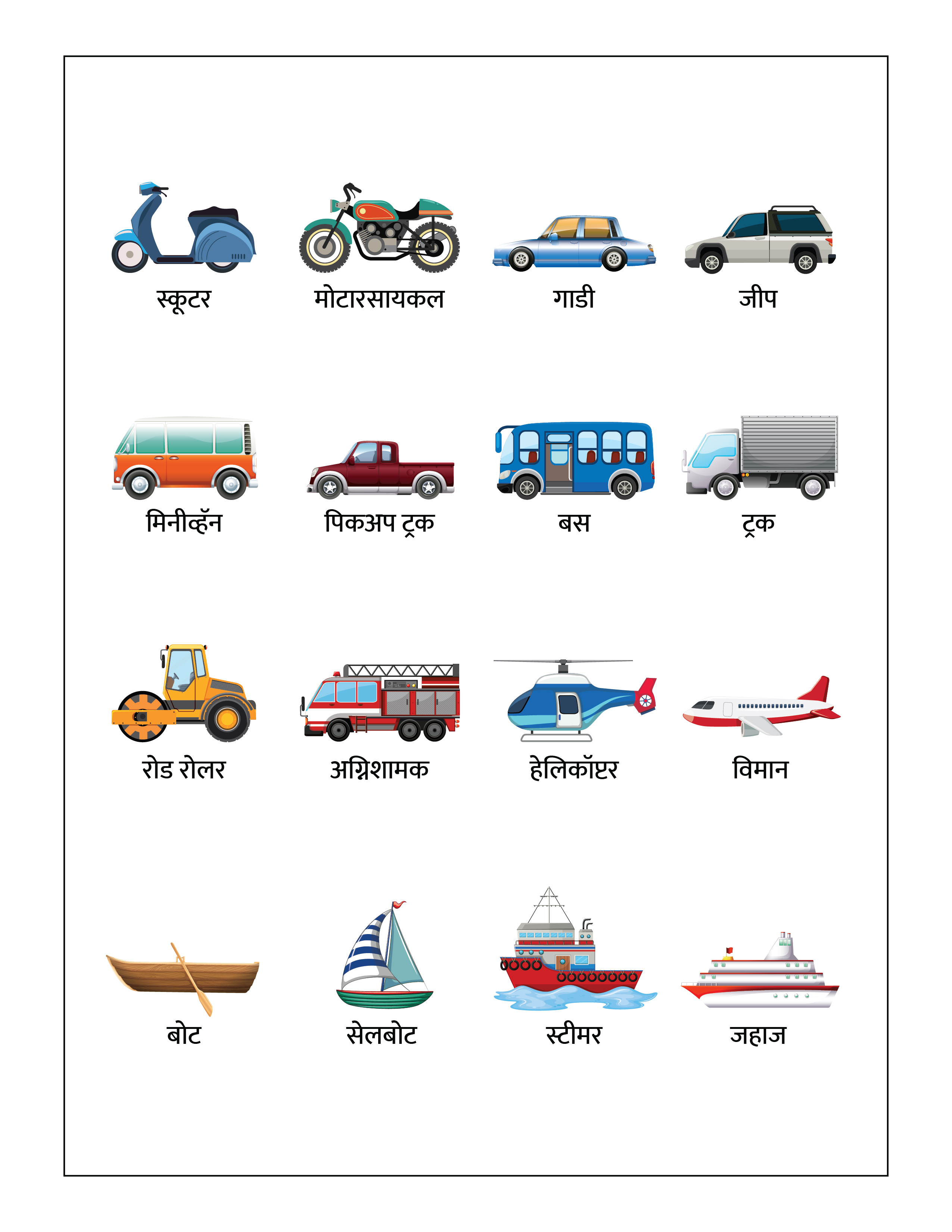 Learning Vehicles (Free Common and Advanced Vehicles Charts) – in ...
