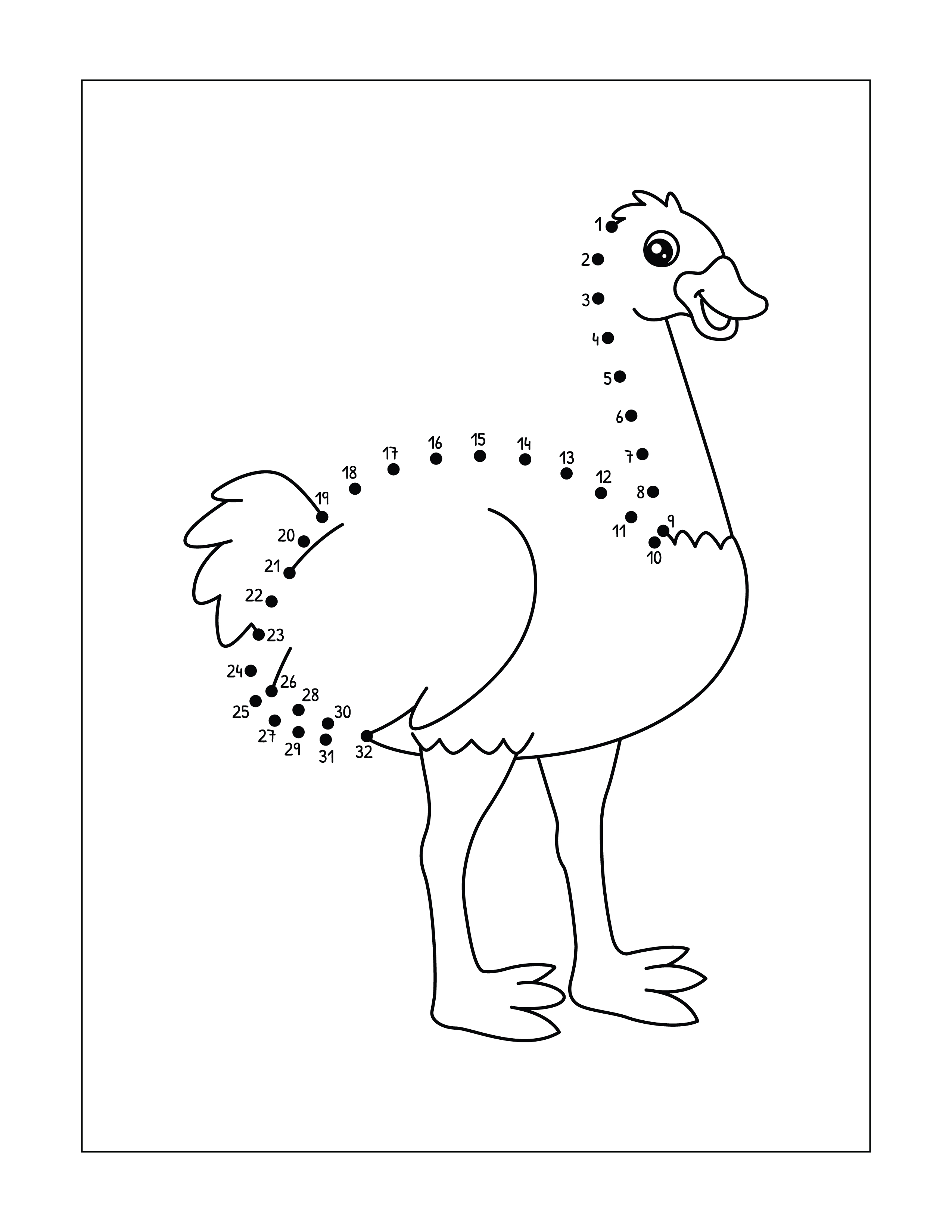 Free Ostrich Dot-to-Dot Colouring Page For Kids – Colour Sonic