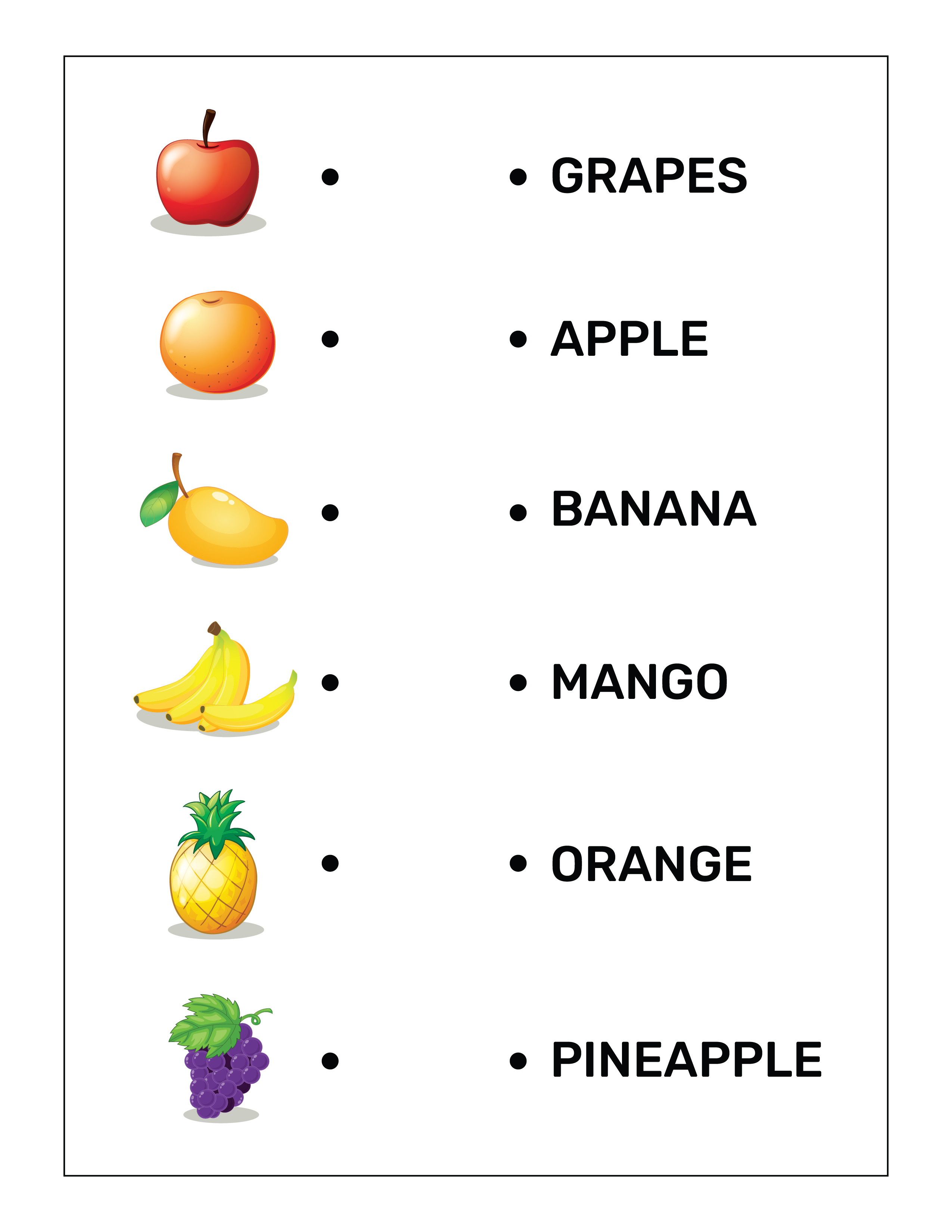 Matching Fruit Pictures to Names (Free Fruits Charts) – in English ...